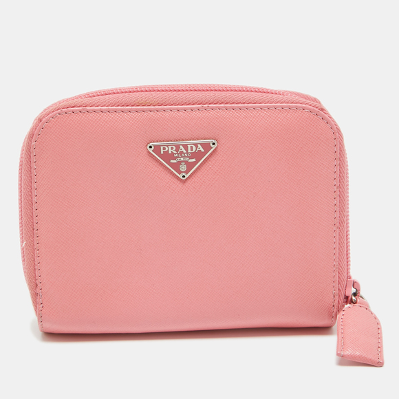 Prada | Bags | Prada Pink Saffiano Leather Zip French Wallet | Poshmark